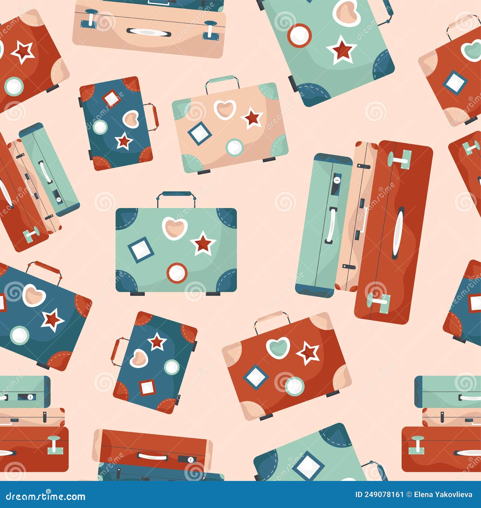 Seamless Pattern with Suitcase, Travel Luggage in Light Color Stock ...