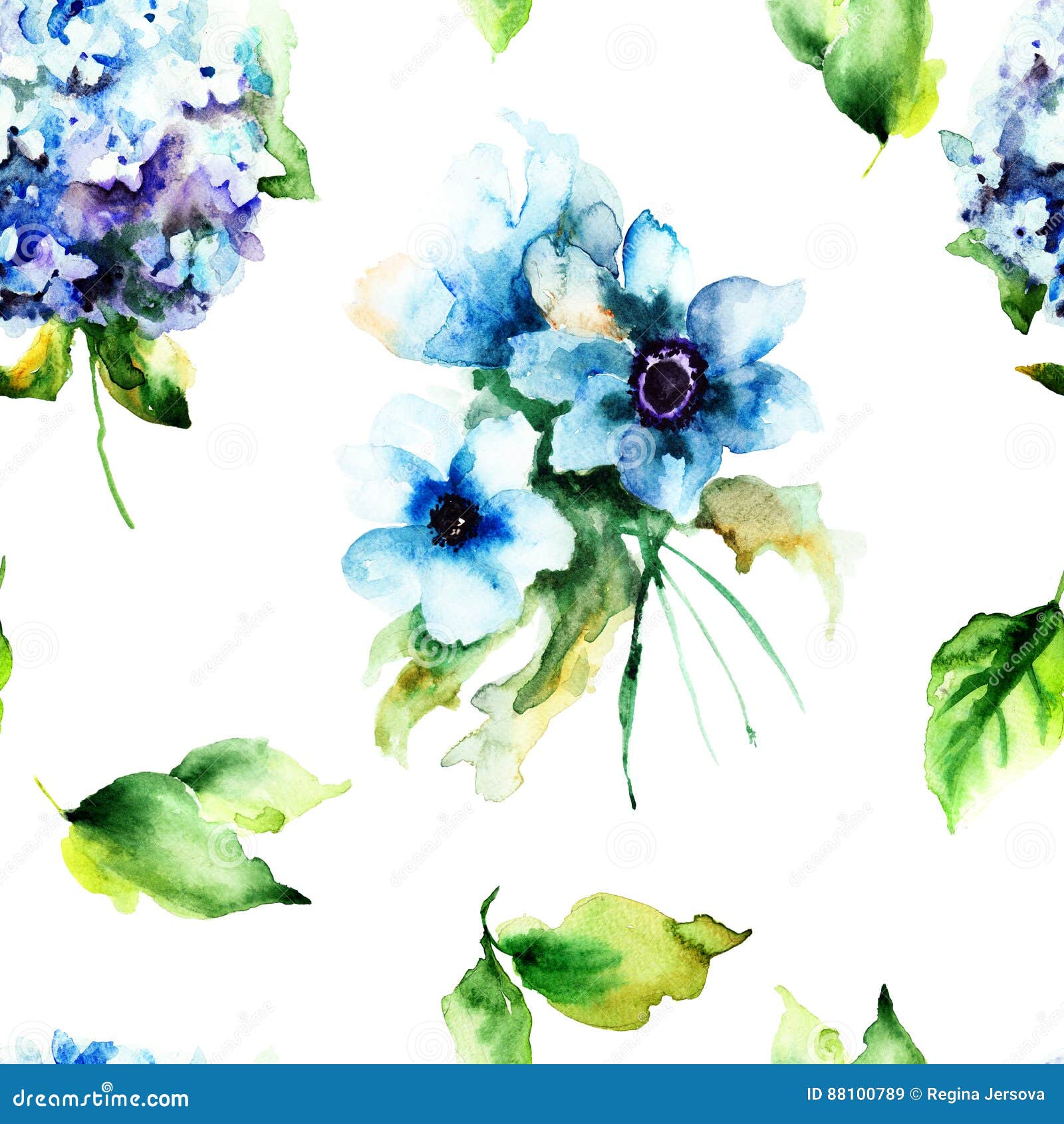 Seamless Pattern with Summer Blue Flowers Stock Illustration ...