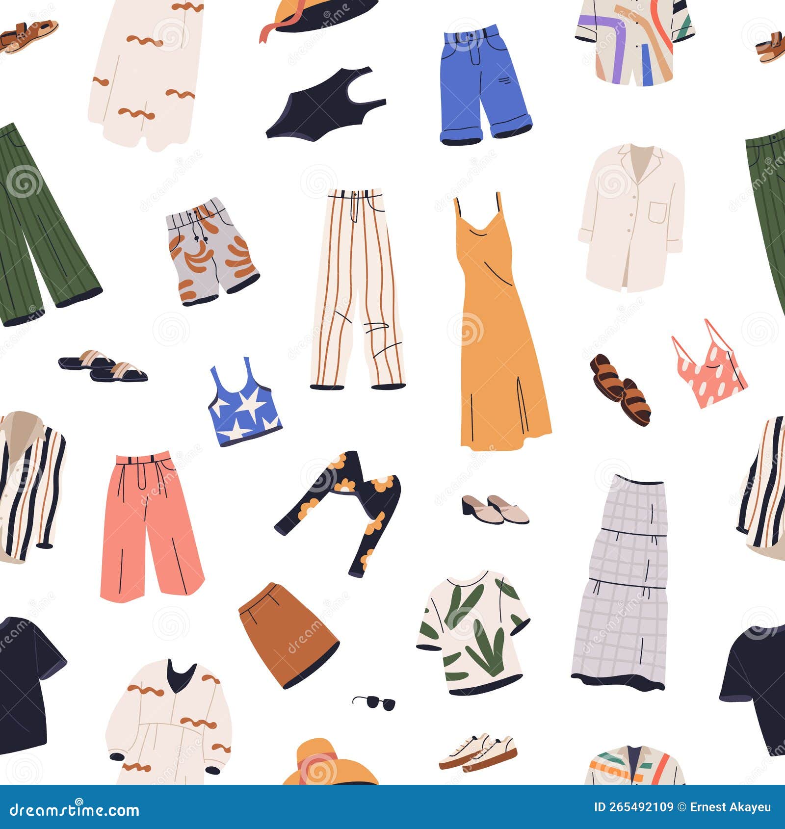 Seamless Pattern with Summer Clothes, Garments. Female Apparel ...
