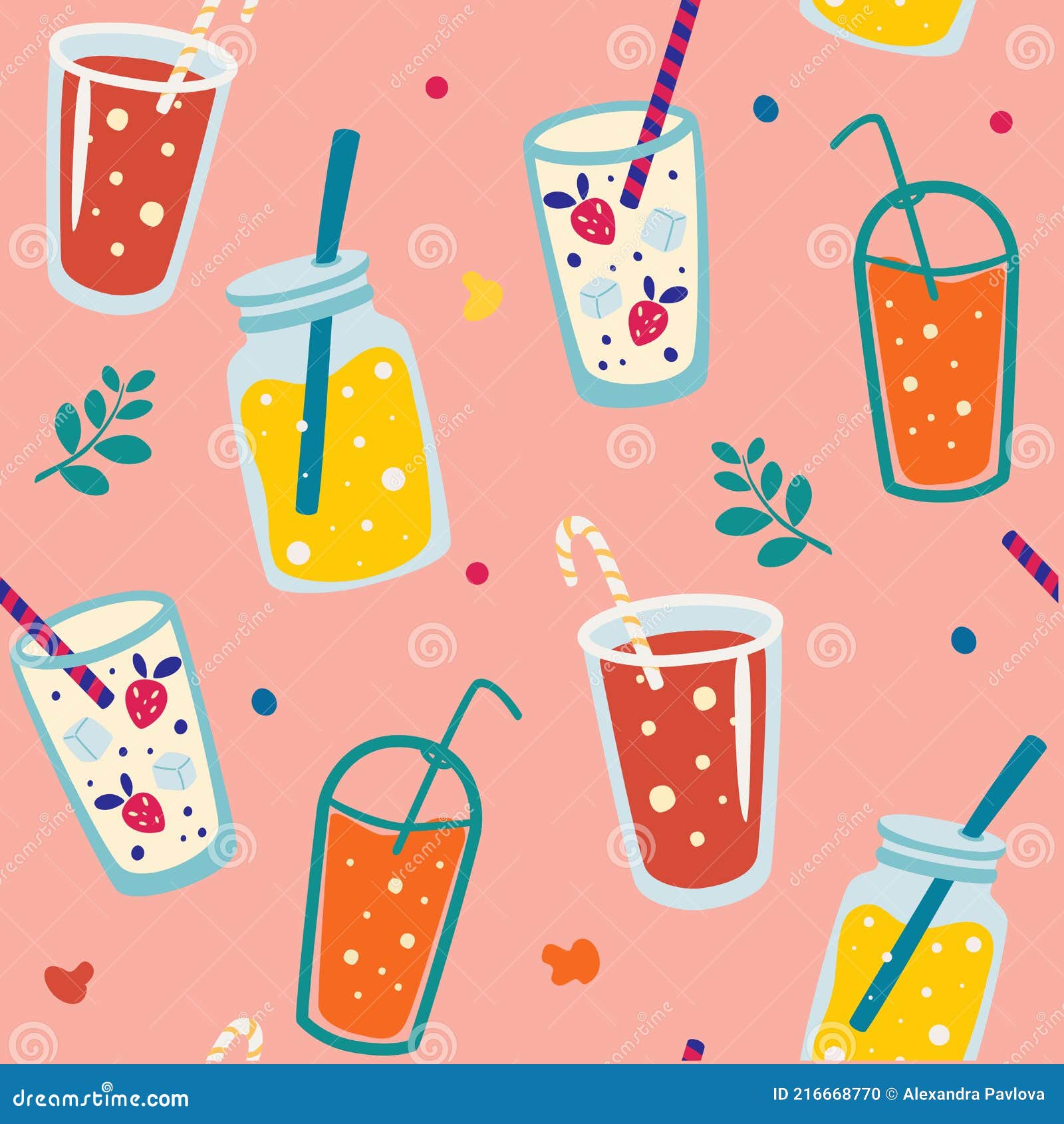 Seamless Pattern with Summer Drinks. Refreshing Cocktail. Summer ...