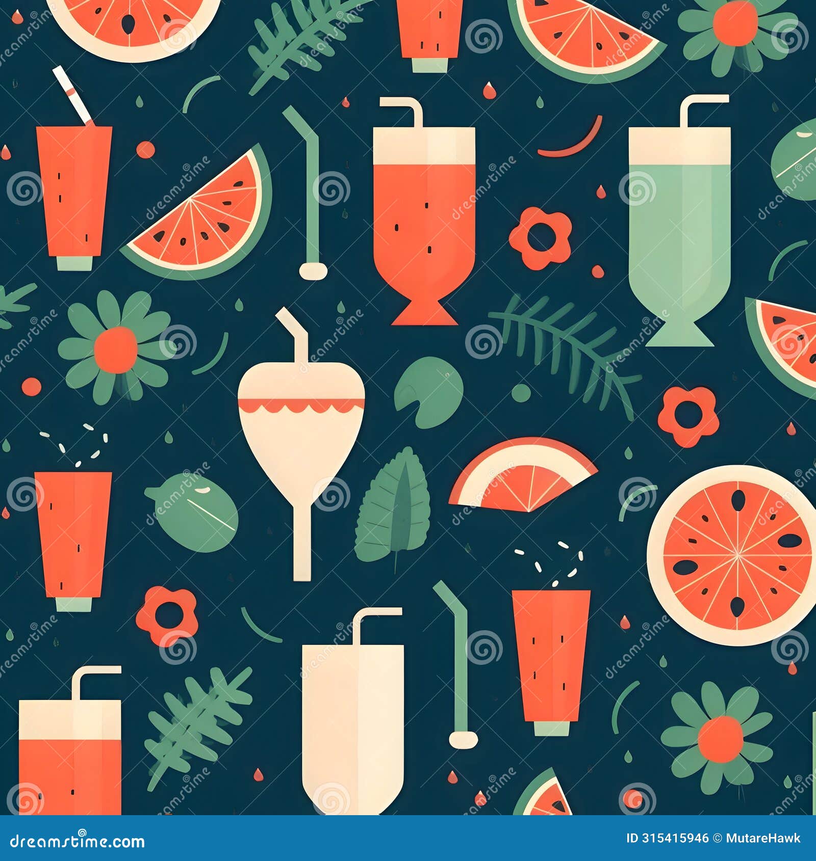Seamless Pattern with Summer Drinks. Vector Illustration in Flat Style ...