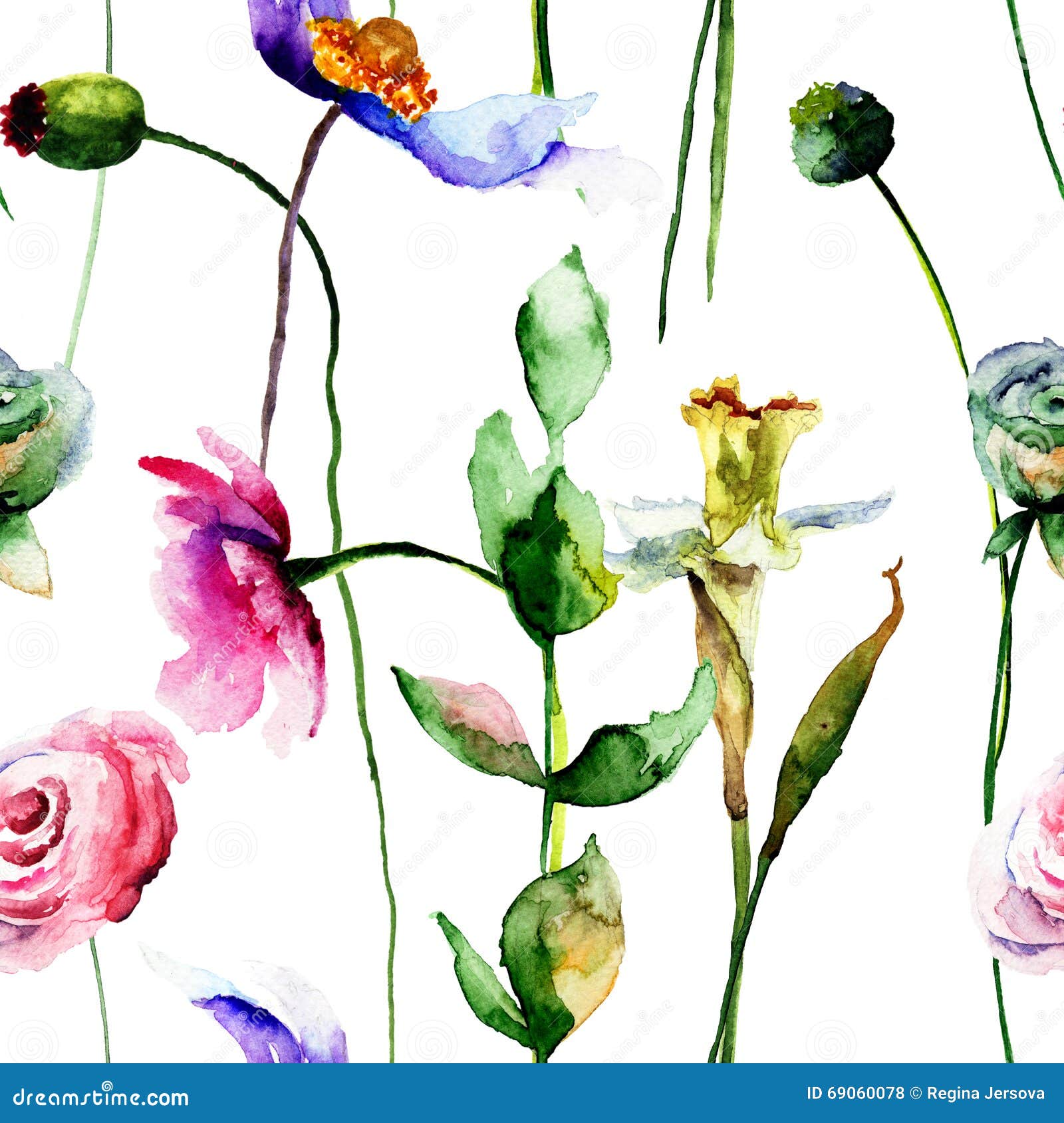 Seamless Pattern with Summer Flowers Stock Illustration - Illustration ...