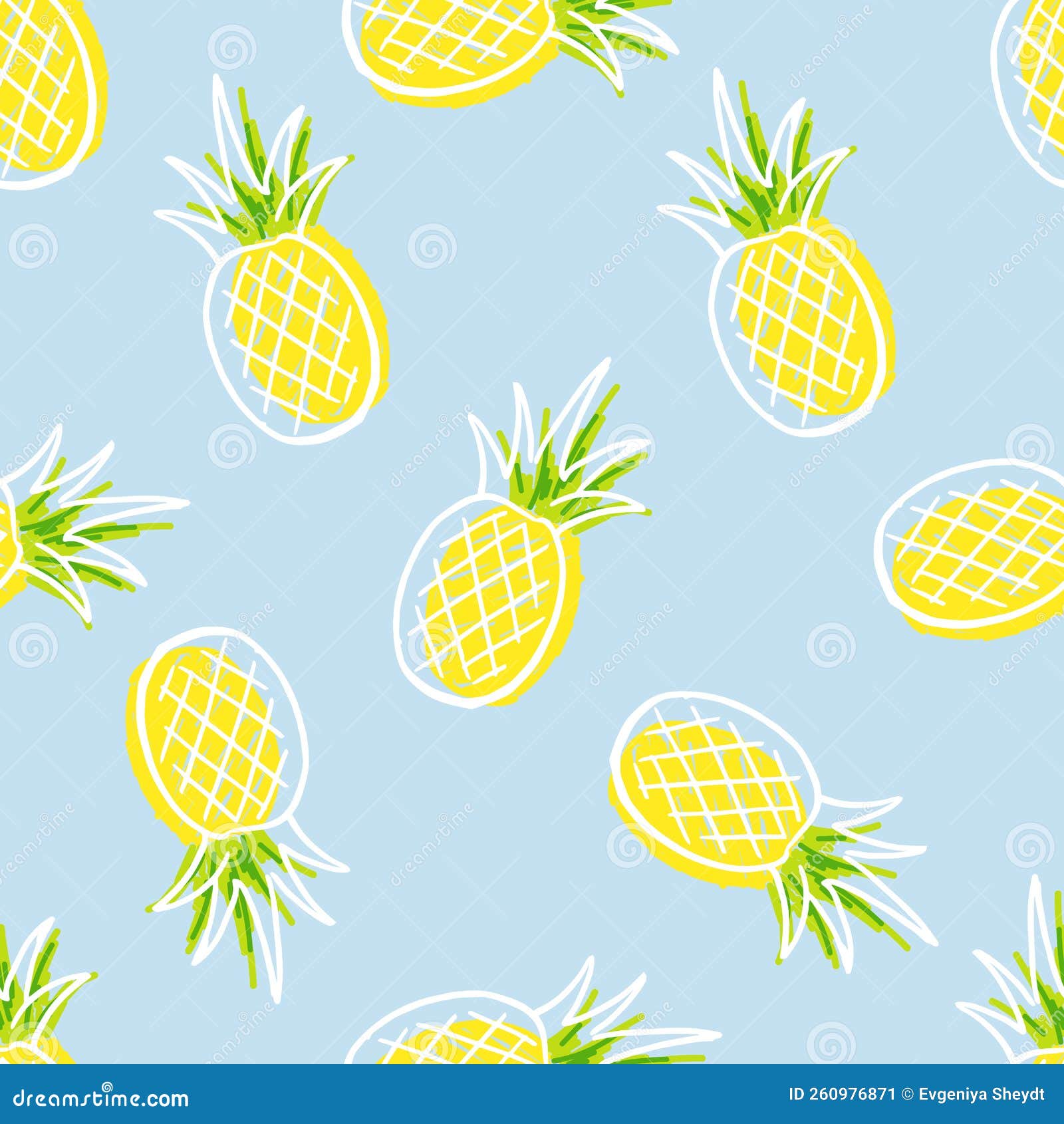 Seamless Pattern Summer Pineapple on Blue for Textile Fabric or Wallpaper Backgrounds Stock ...