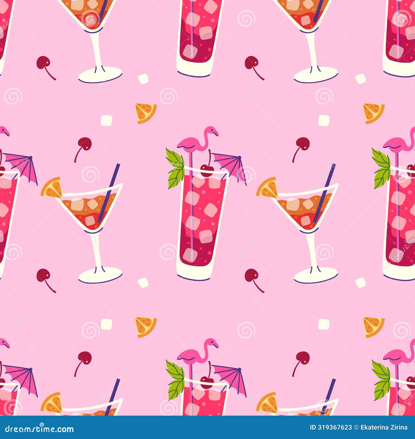 Seamless Pattern with Summer Refreshments on a Pink Background. Vector ...