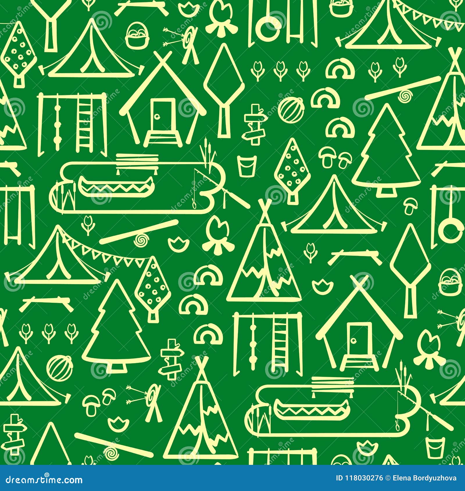 Seamless Pattern with Summer Scout Camp Elements Stock Vector ...