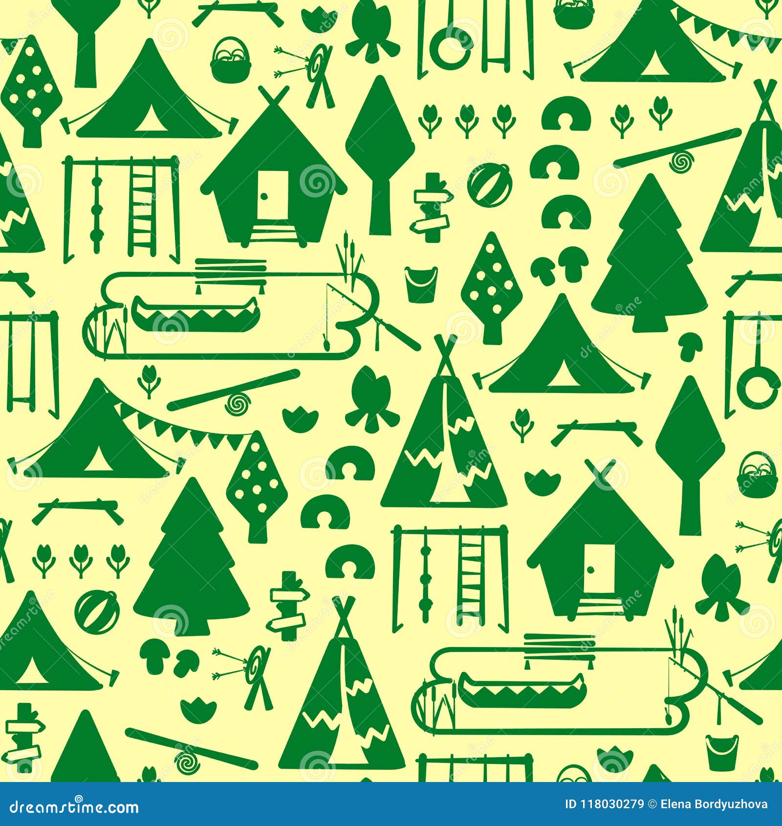Seamless Pattern with Summer Scout Camp Elements Stock Vector ...