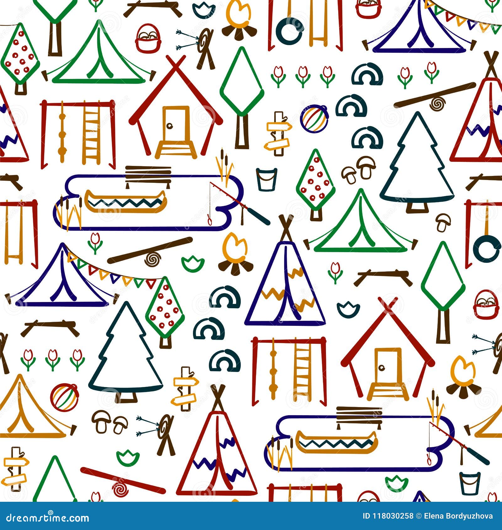 Seamless Pattern with Summer Scout Camp Elements Stock Vector ...