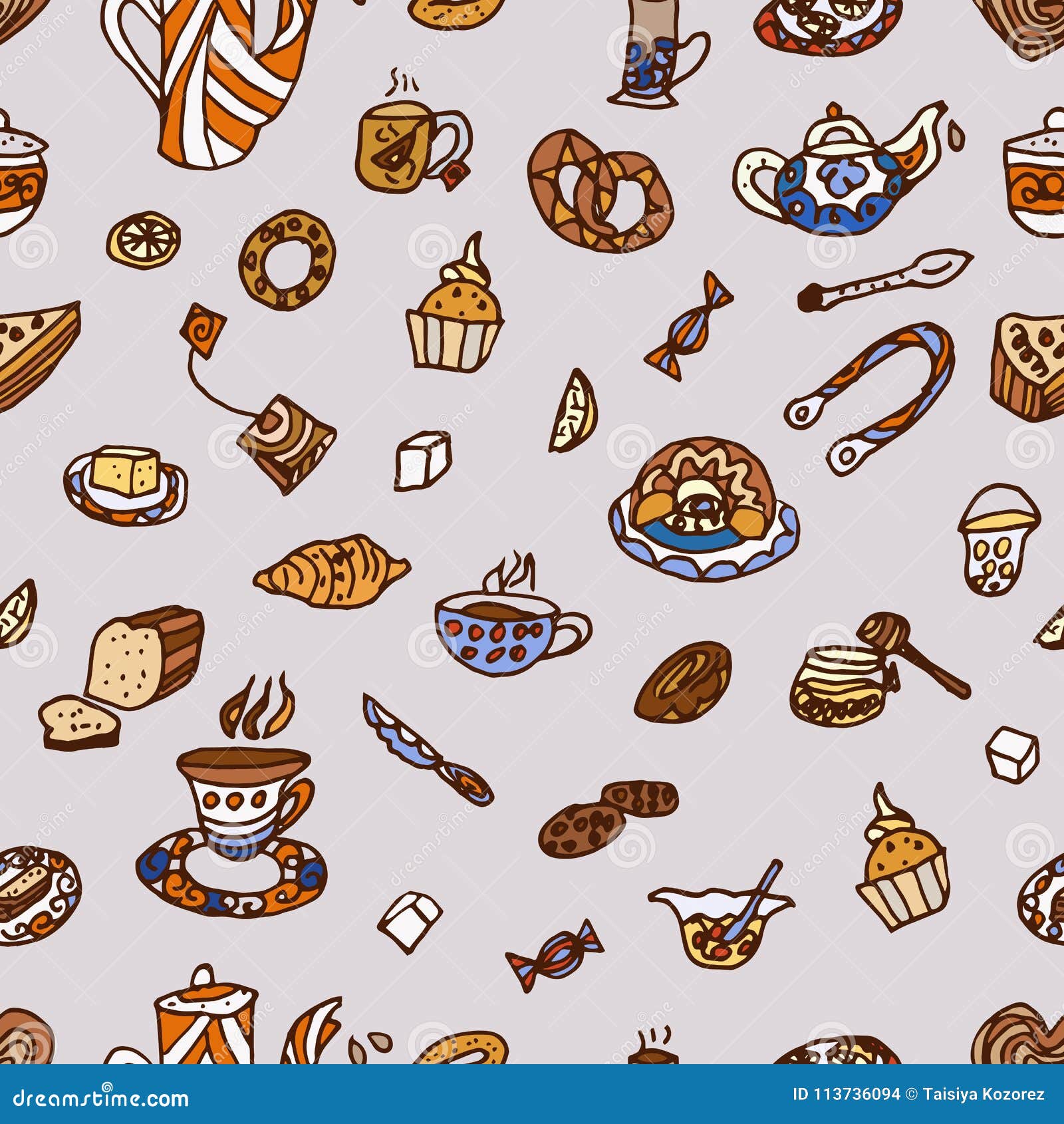 Seamless Pattern. Summer Tea Party. Hand Drawing. Stock Vector ...