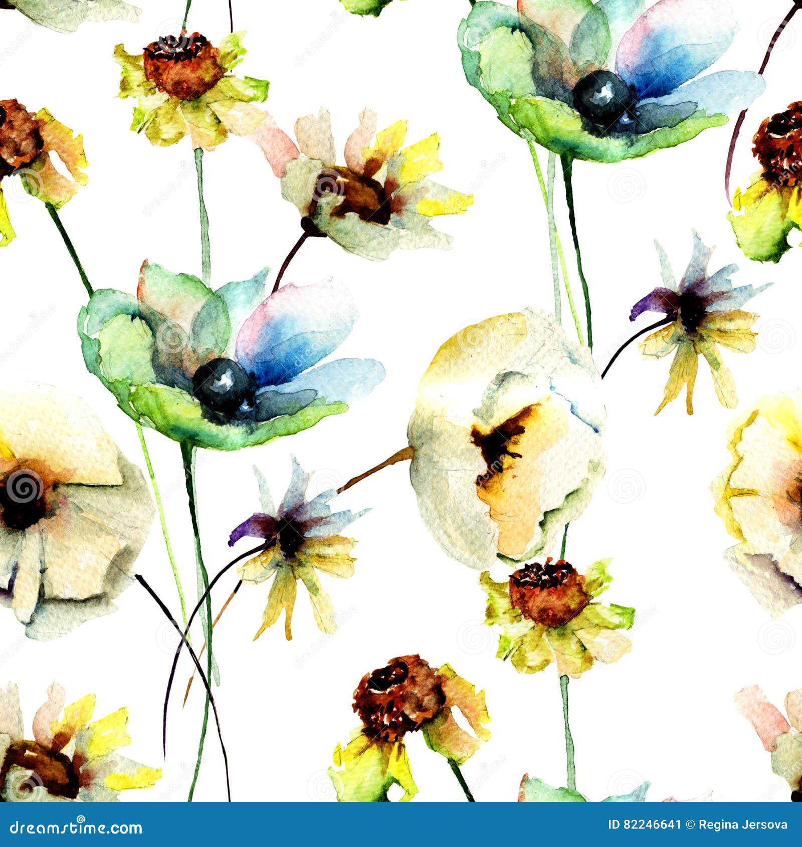 Seamless Pattern with Summer Yellow Flowers Stock Illustration ...