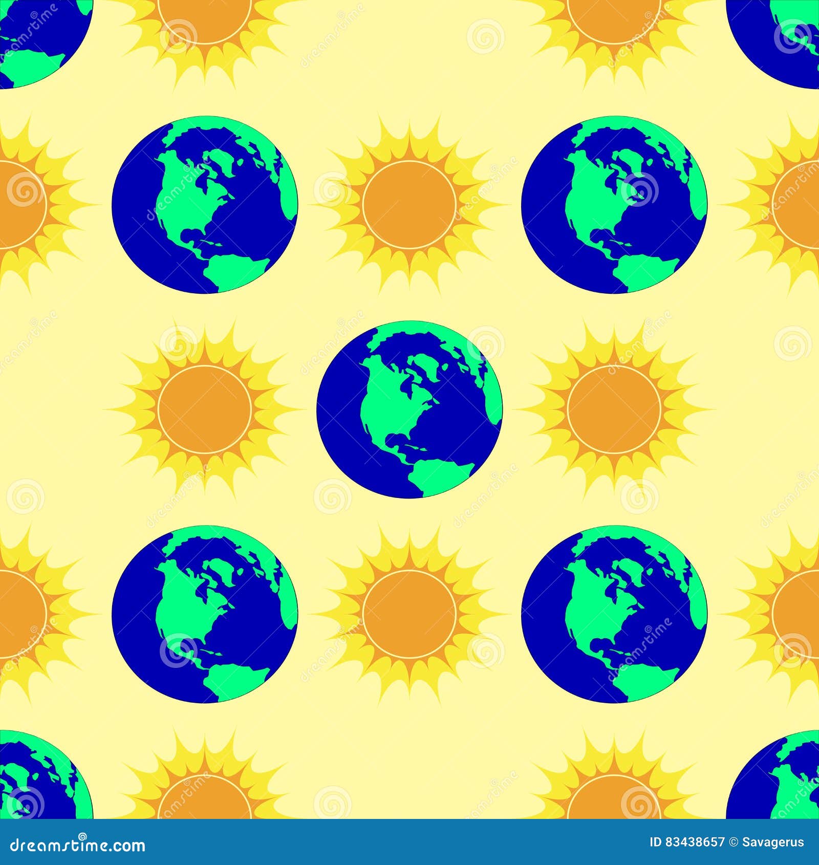 Seamless Pattern with Sun and Earth Stock Vector - Illustration of ...