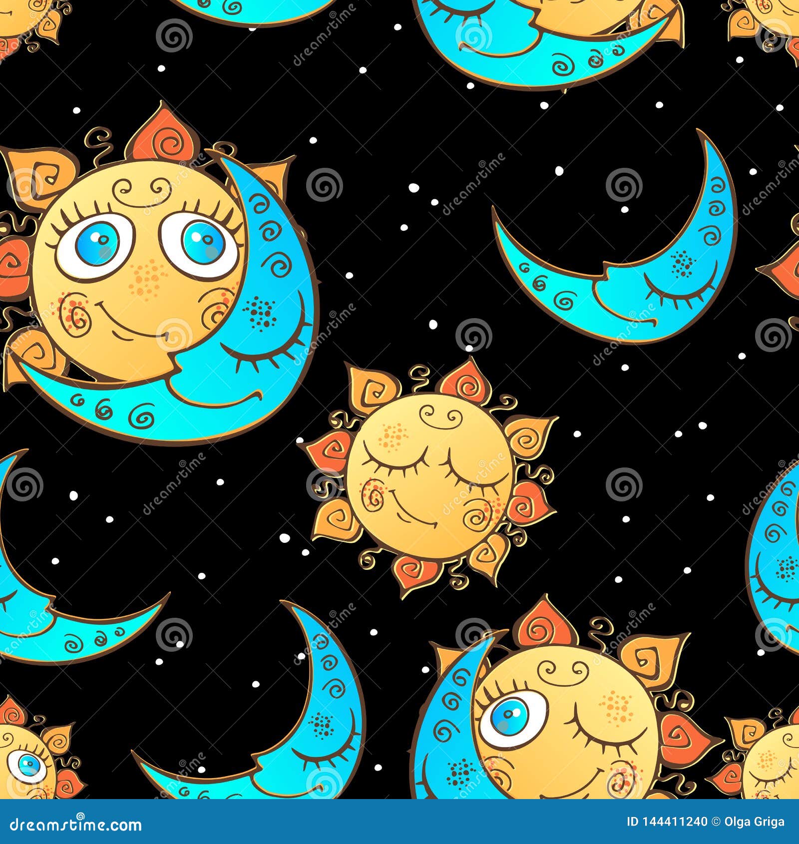 Seamless Pattern with Sun and Moon for Children . Vector Stock ...
