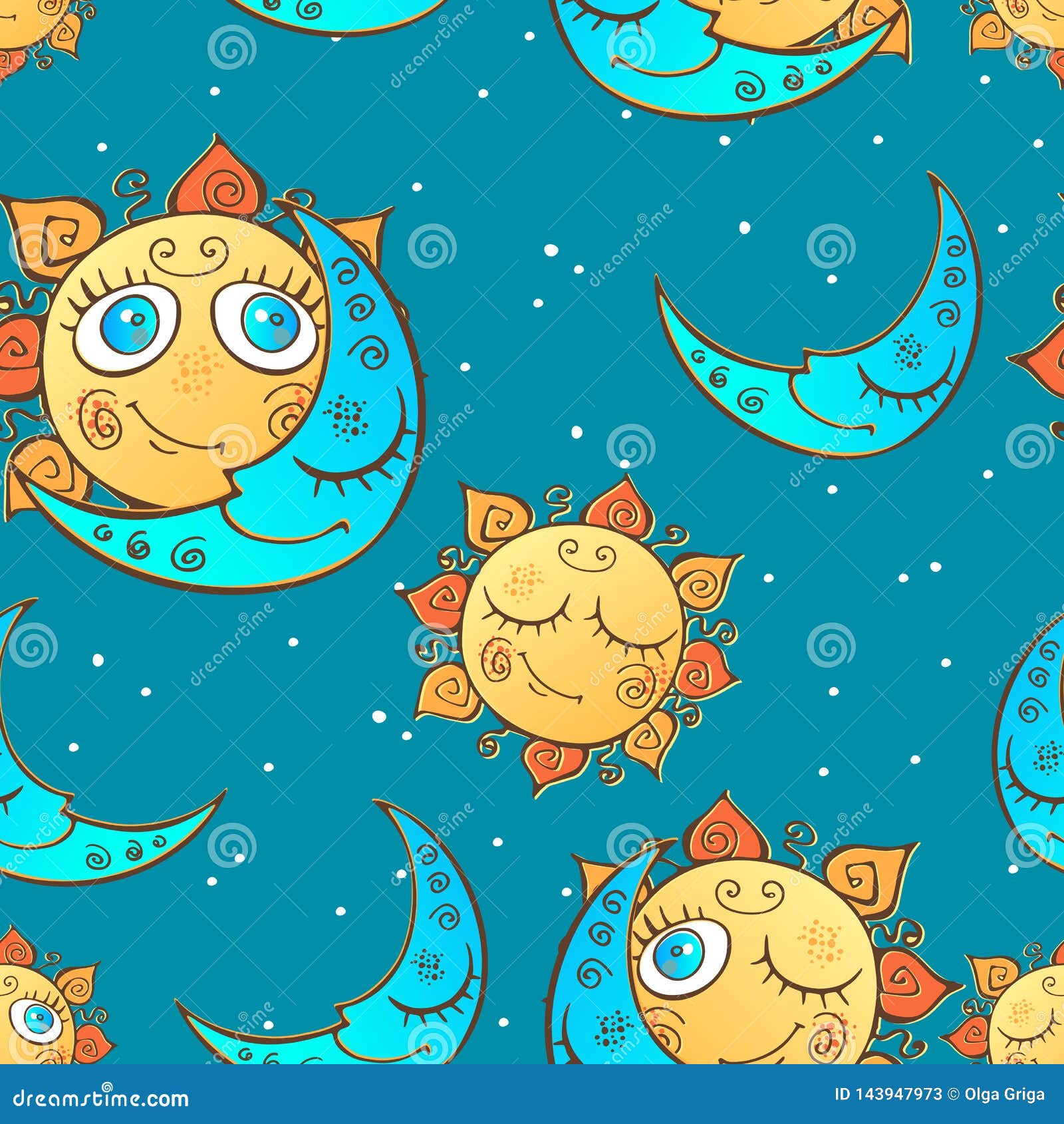 Seamless Pattern with Sun and Moon for Children . Vector. Stock Vector ...