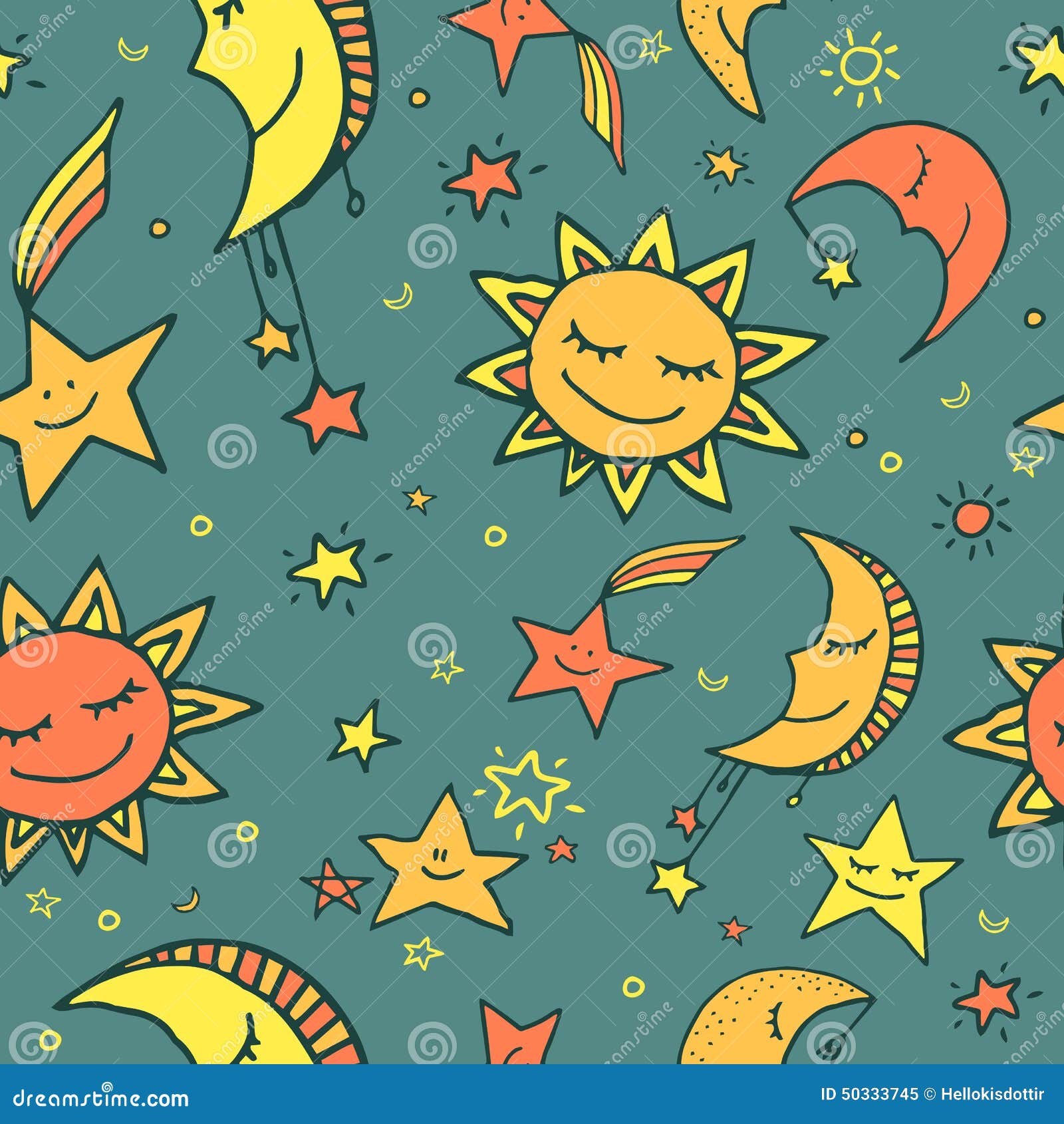 Seamless Pattern of Sun, Moon and Stars Stock Vector - Illustration of ...