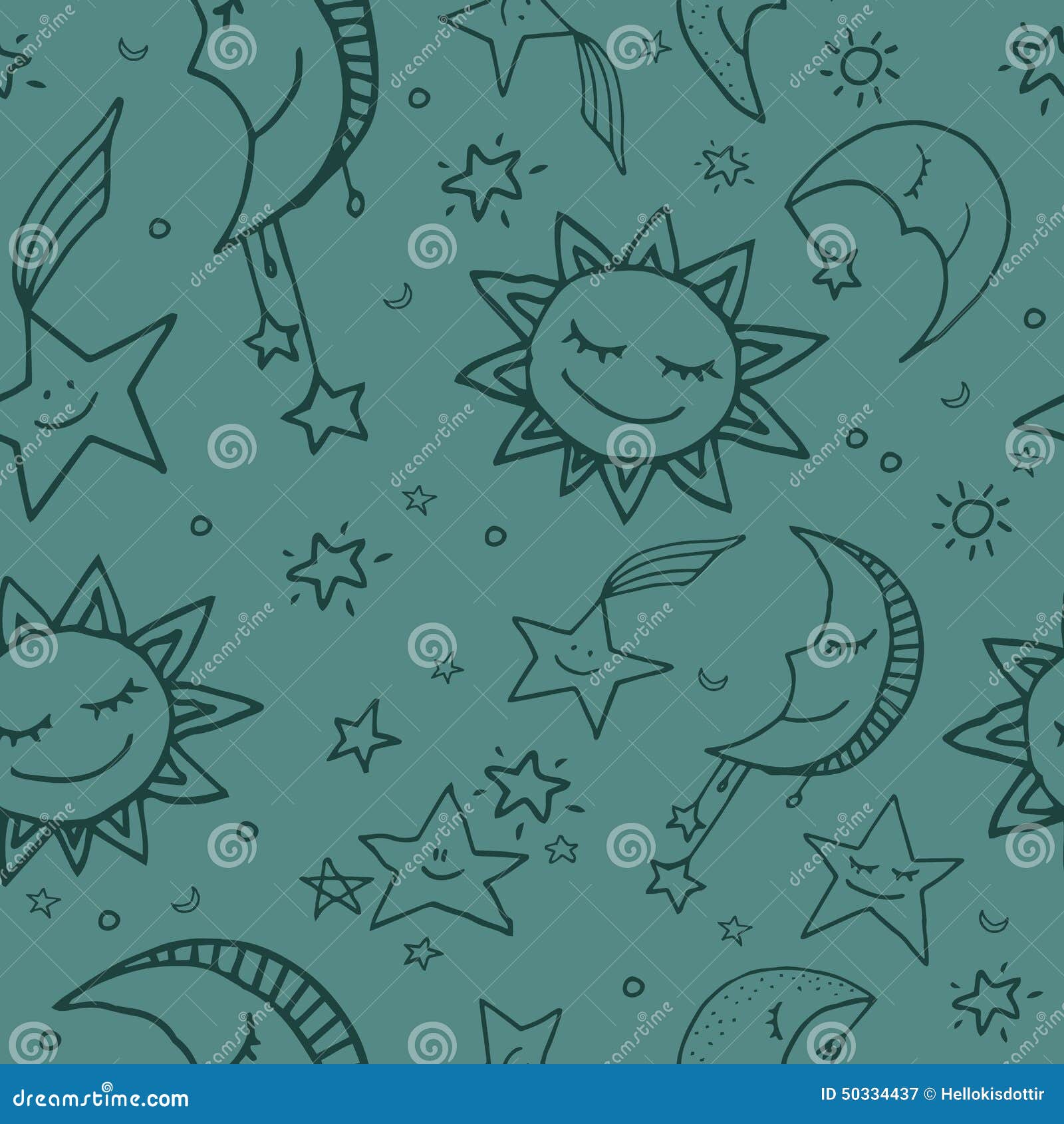 Seamless Pattern of Sun, Moon and Stars Stock Vector - Illustration of ...