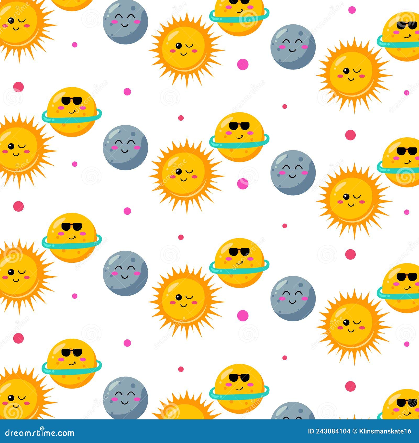 Seamless Pattern Sun, Planet and Moon Design Background Stock Vector ...
