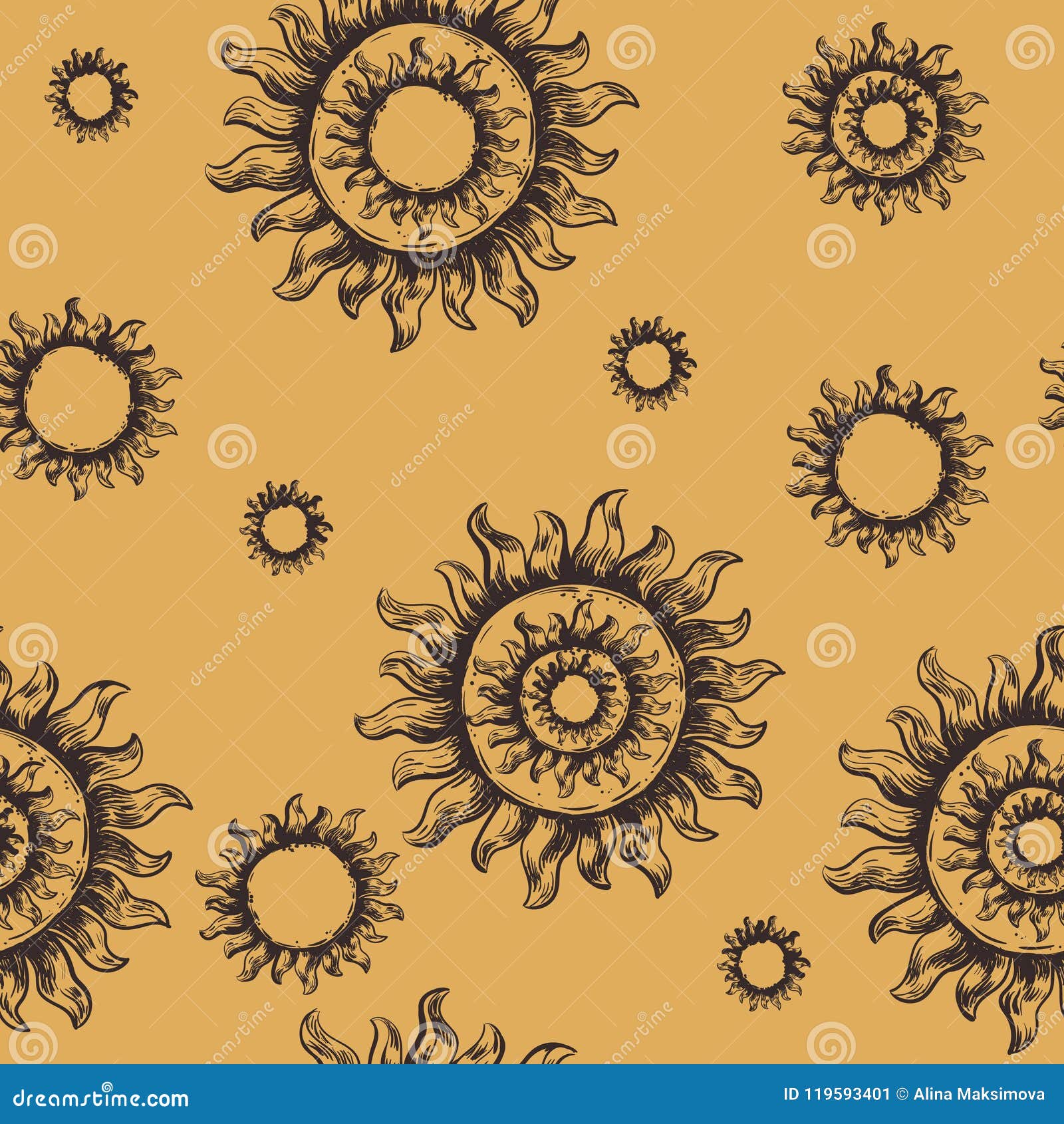 Seamless Pattern Sun. the Symbol of the Sun Stock Vector - Illustration ...