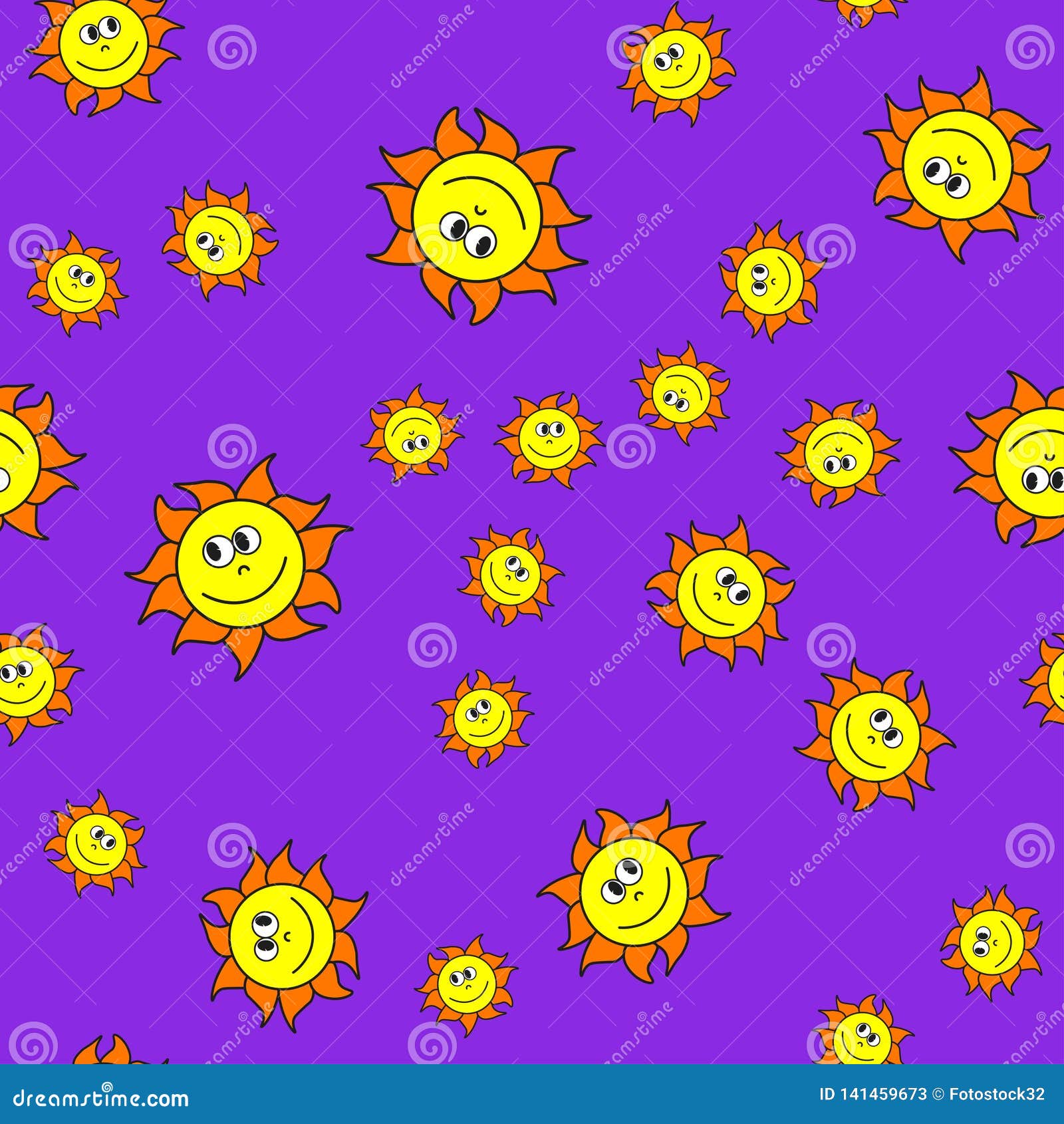 Seamless Pattern of Suns in Cartoon Style Stock Vector - Illustration ...
