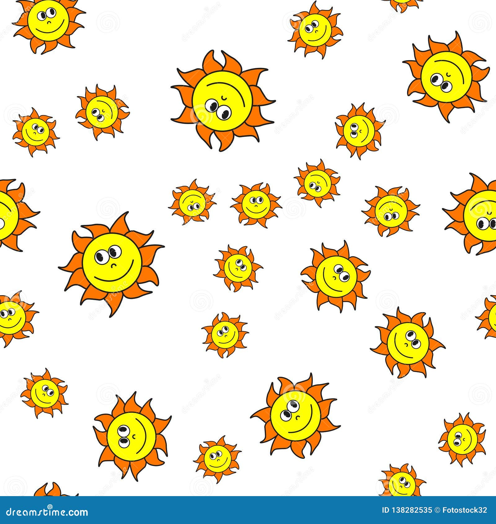 Seamless Pattern of Suns in Cartoon Style Stock Vector - Illustration ...