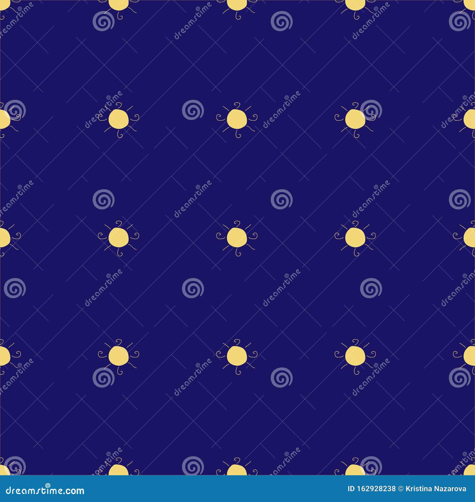 Seamless Pattern with Suns on Dark Blue Background Stock Illustration ...