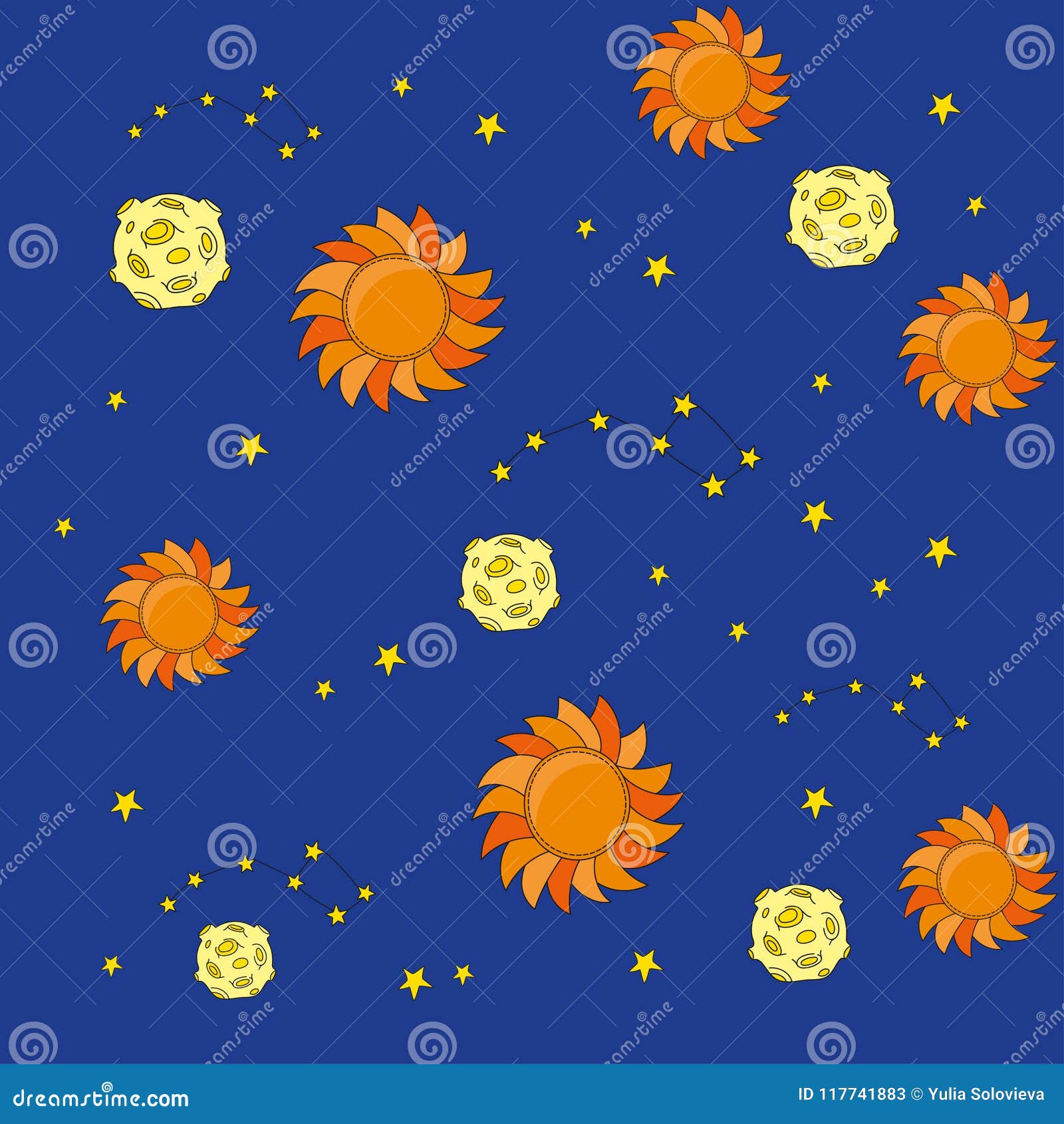 Seamless Pattern SUNSPACE is Color Vector Stock Illustration ...