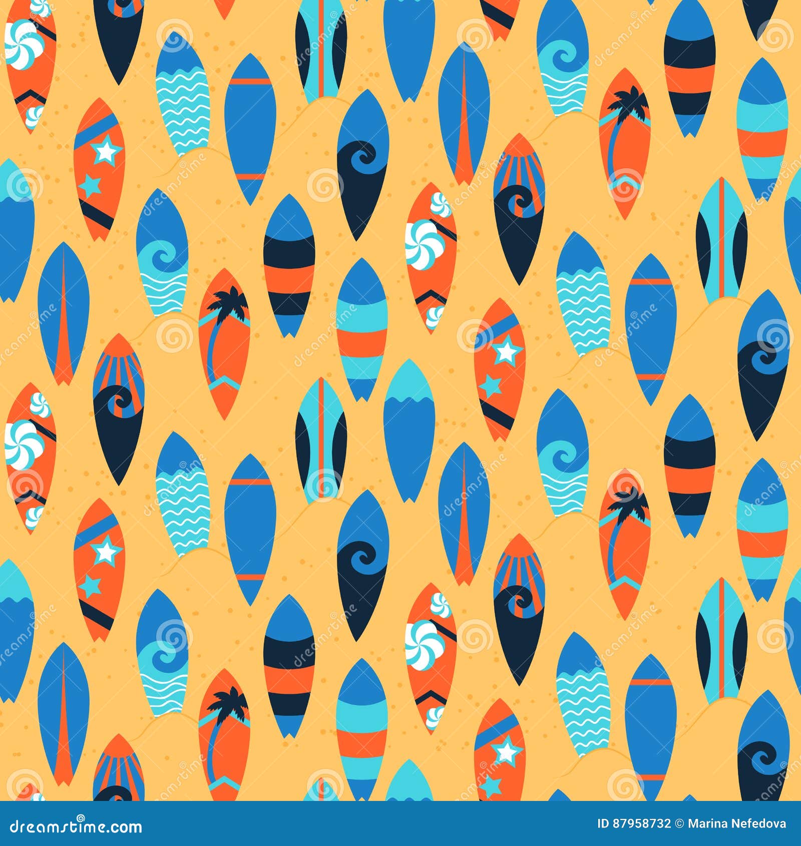 Seamless Pattern with Surfing Boards Stock Illustration - Illustration ...