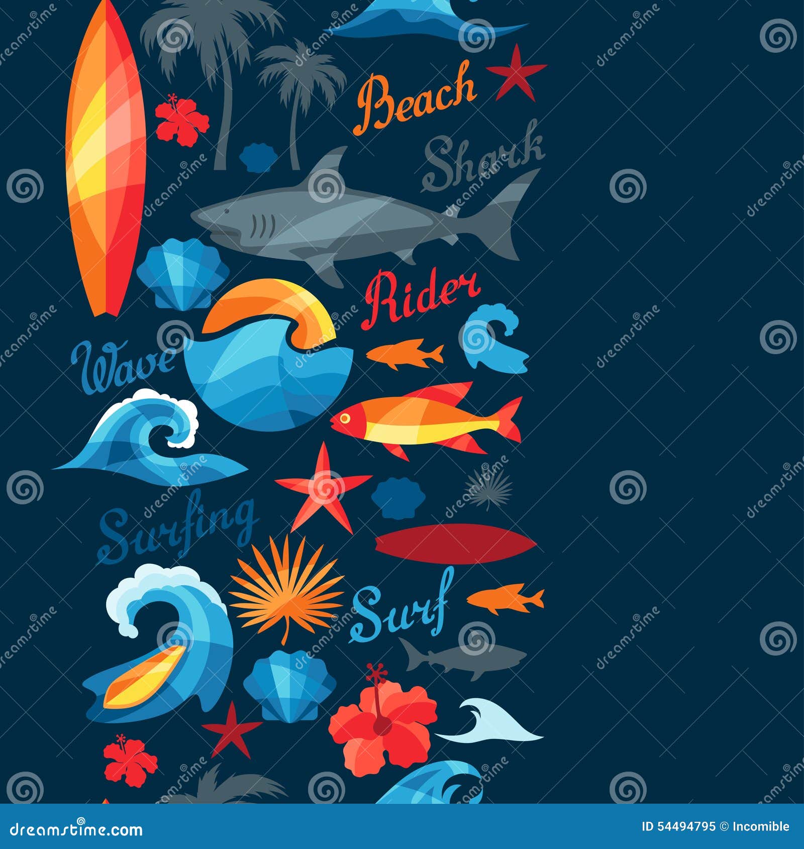 Seamless Pattern with Surfing Design Elements Stock Vector ...