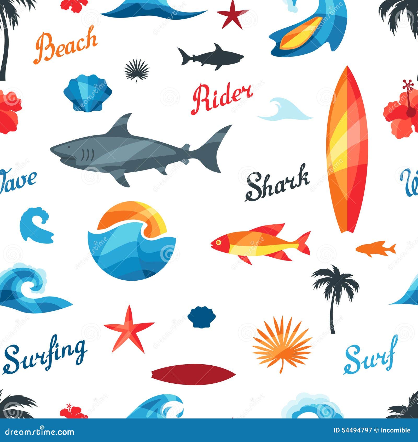 Seamless Pattern with Surfing Design Elements Stock Vector ...