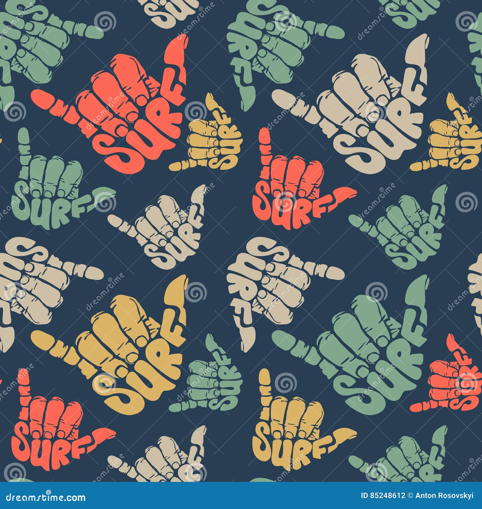 Seamless Pattern Surfing Hand Sign Stock Vector - Illustration of ...