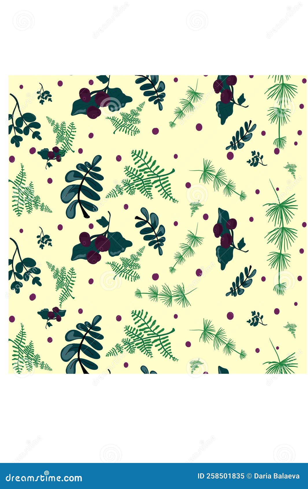 Seamless Pattern with Swamp Theme Cones Leaves and Fem Stock Vector ...