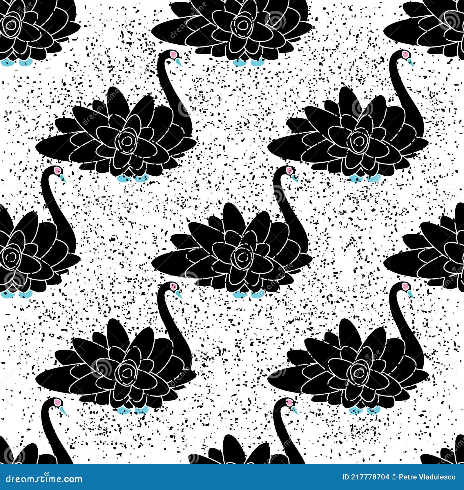 1141 Seamless Pattern with Swan Red Beak and Green Eyes, Modern Stylish ...