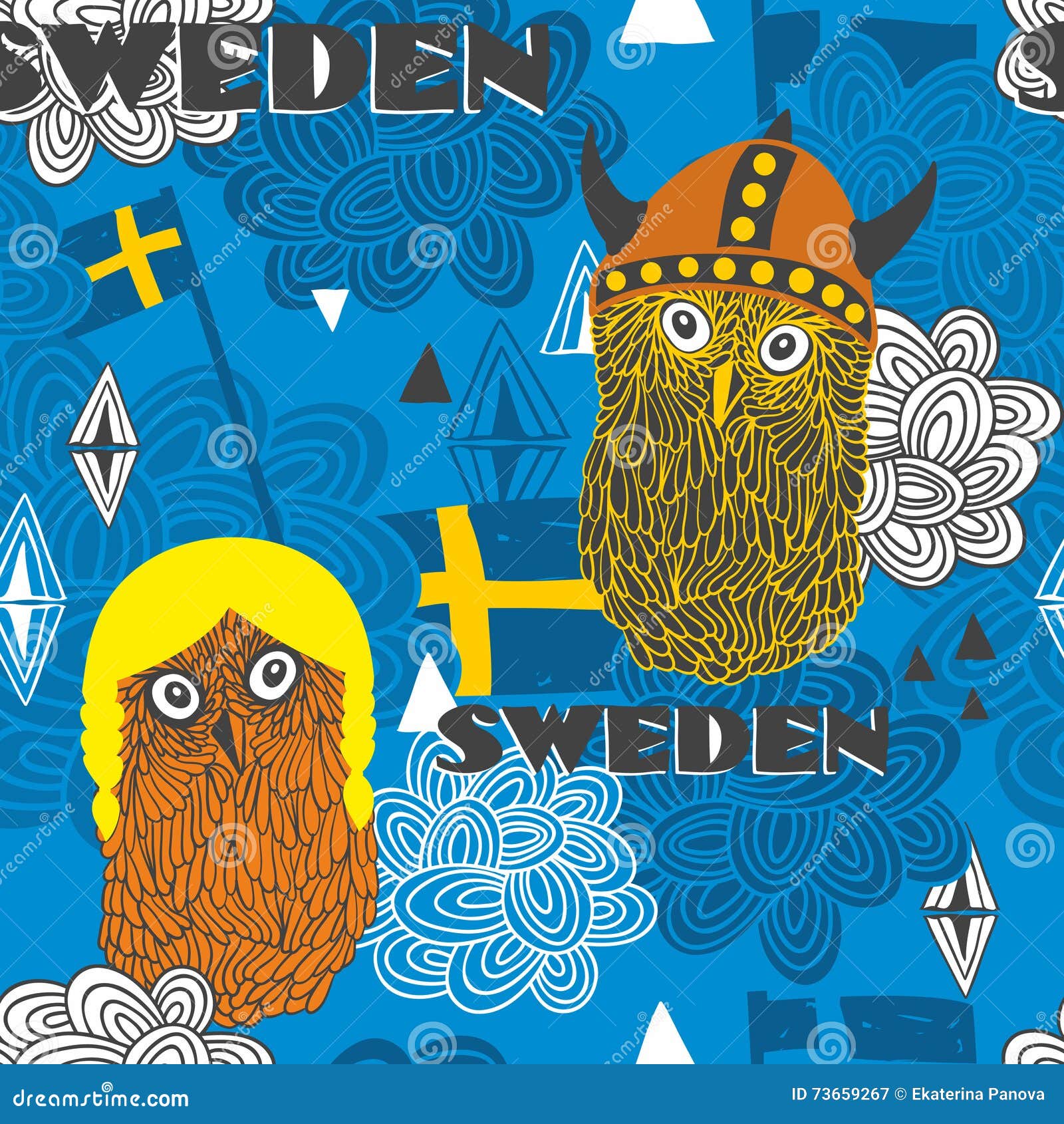 Seamless Pattern with Swedish Theme. Stock Vector - Illustration of ...
