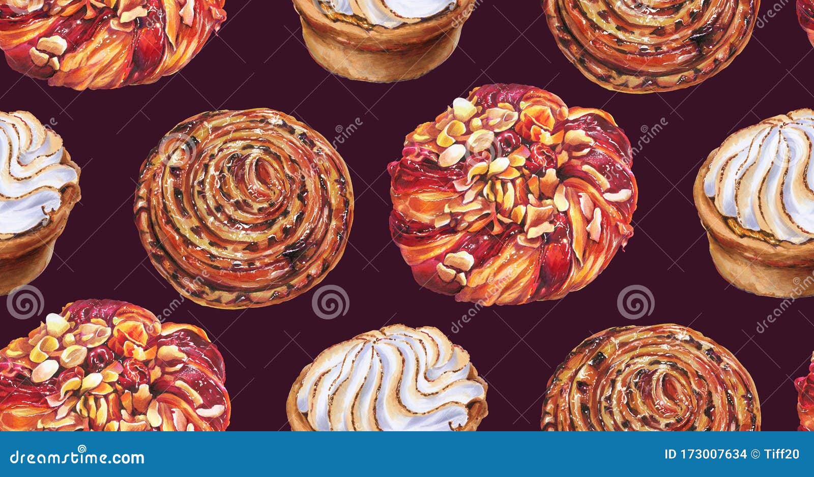 Seamless Pattern with Sweet Pastries Stock Illustration - Illustration ...