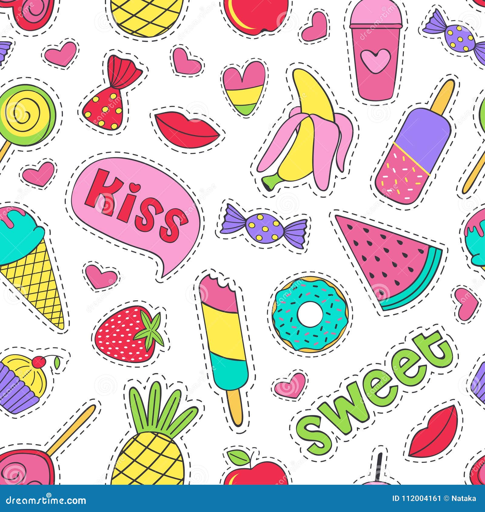Seamless Pattern with Sweet Stickers Stock Vector - Illustration of ...