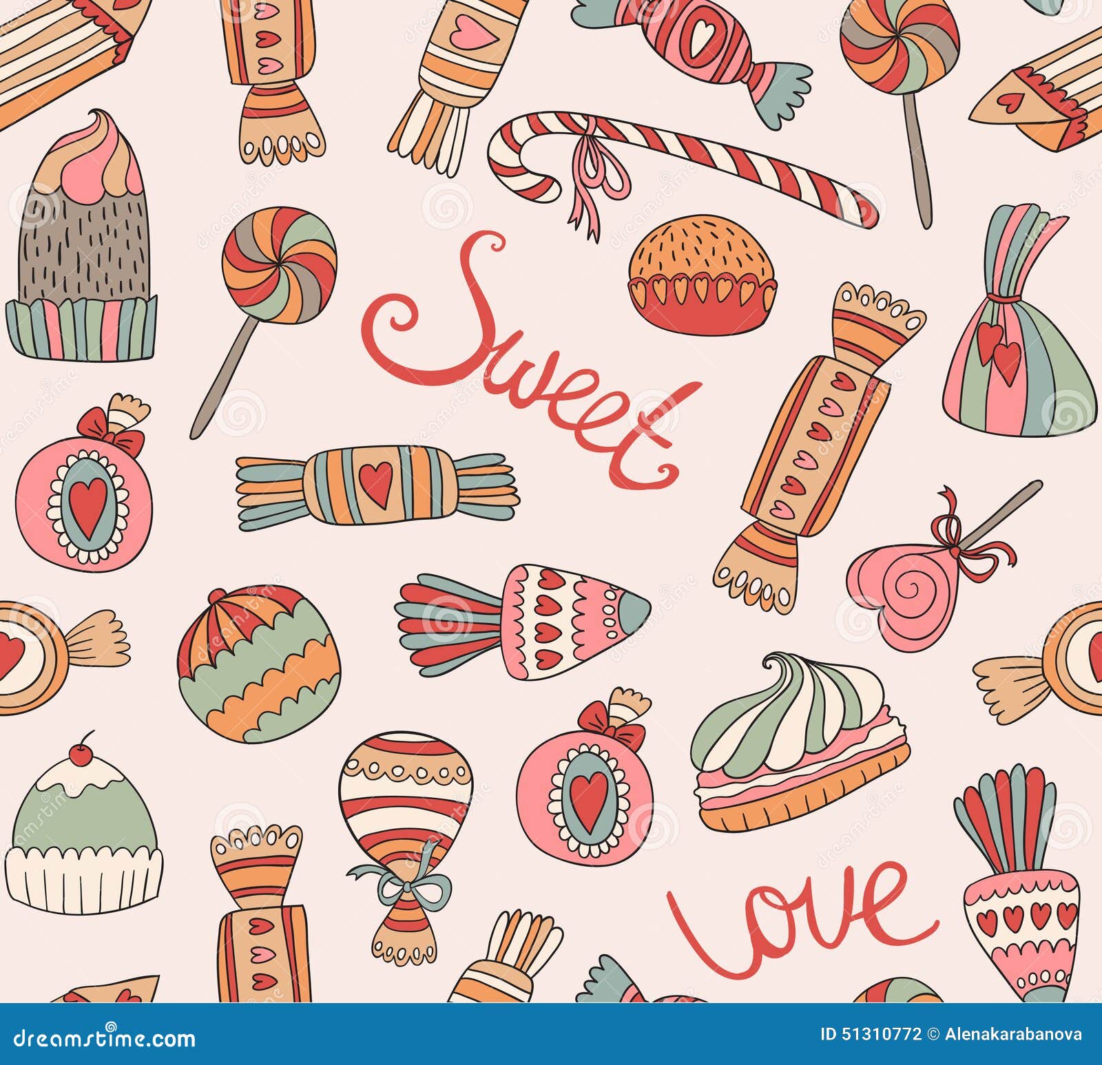 Seamless Pattern with Sweets and Cakes Stock Vector - Illustration of ...