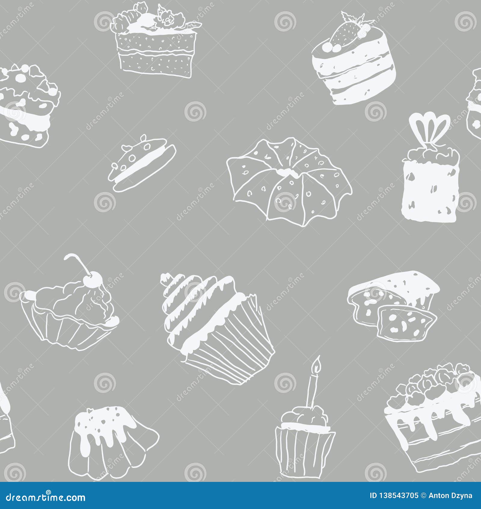 Seamless Pattern Sweets Doodle Pastry Gray Pattern Stock Illustration ...