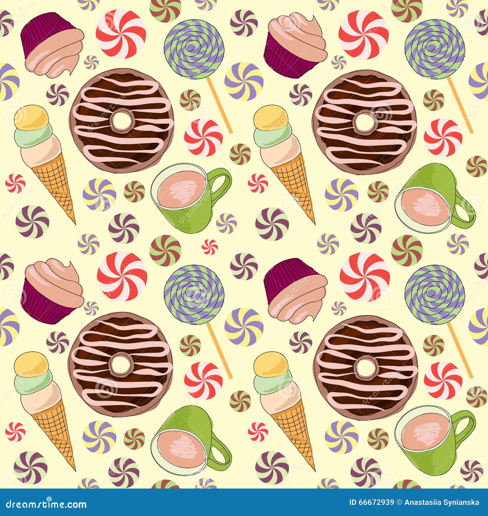 Seamless Pattern with Sweets Stock Vector - Illustration of design ...