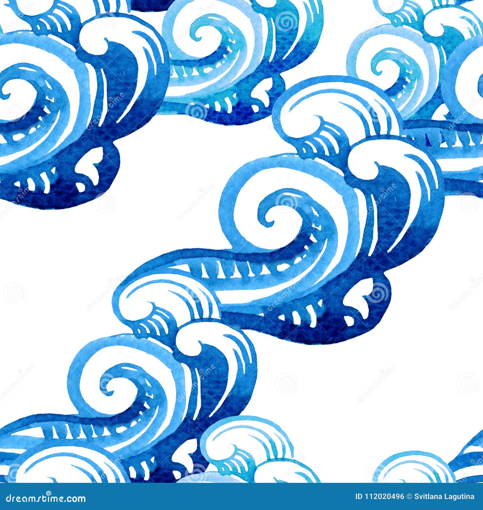 Seamless Pattern with Swirls and Waves of the Sea. Stock Illustration ...