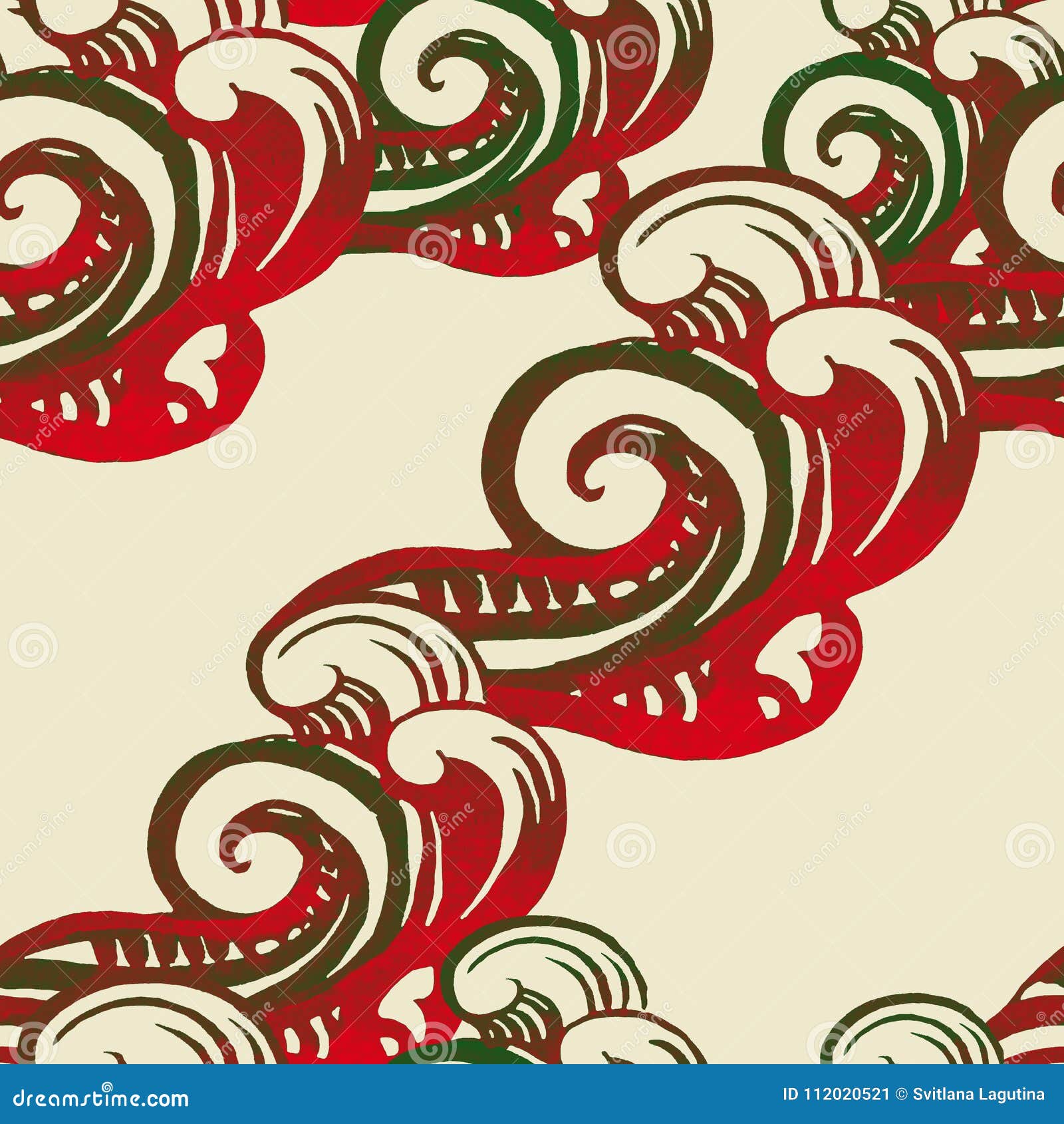 Seamless Pattern with Swirls and Waves of the Sea. Stock Illustration ...