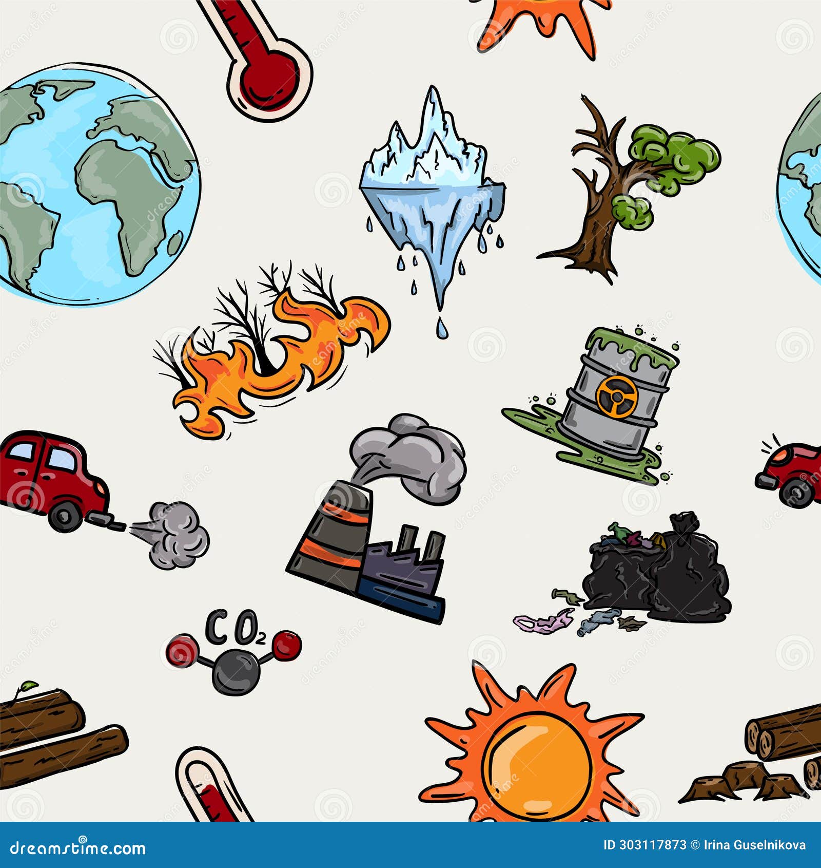 Seamless Pattern with Symbols and Icons of Global Warming, Climate ...