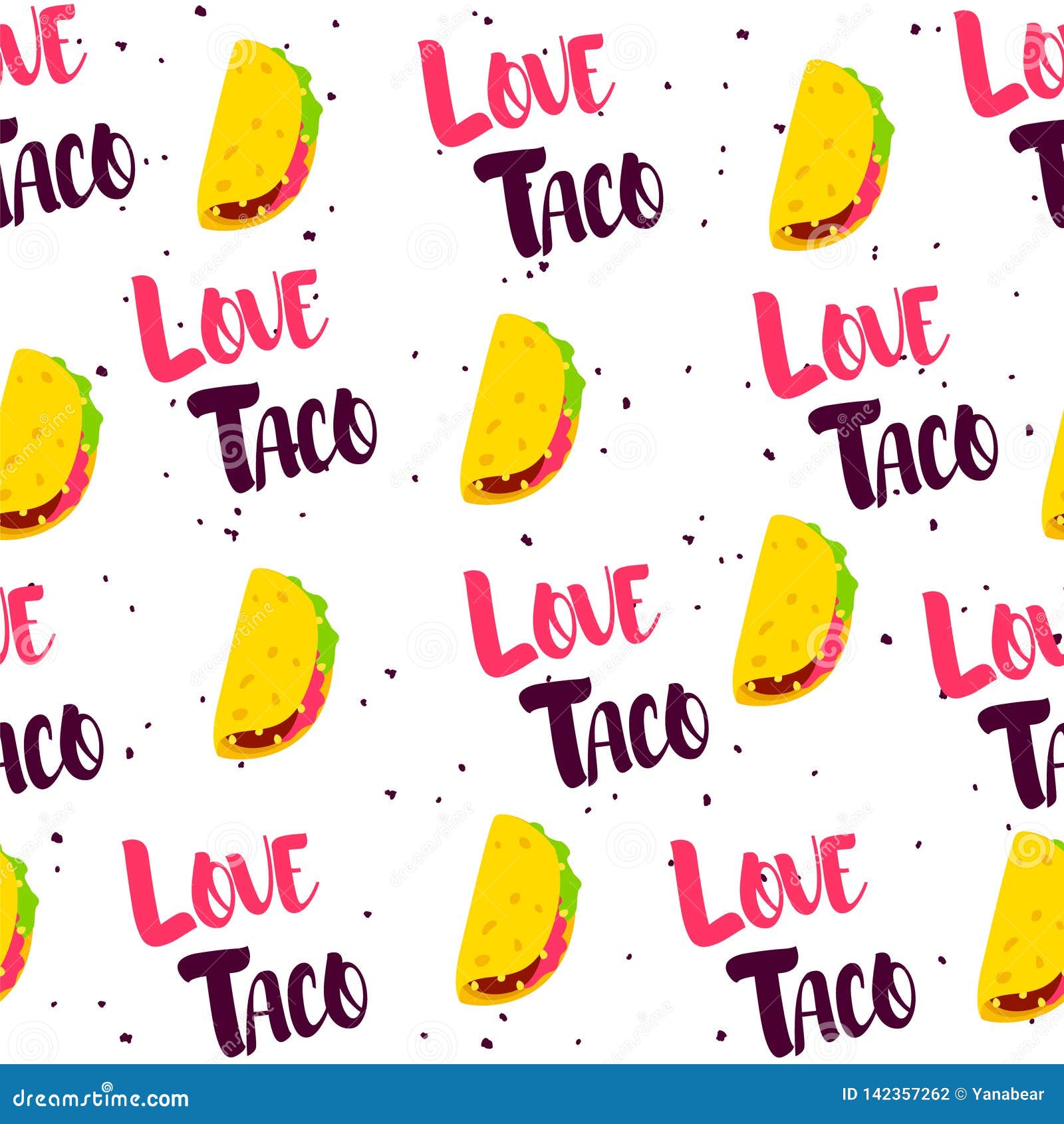 Seamless Pattern with Tacos and Text on White Background. Vector Stock ...