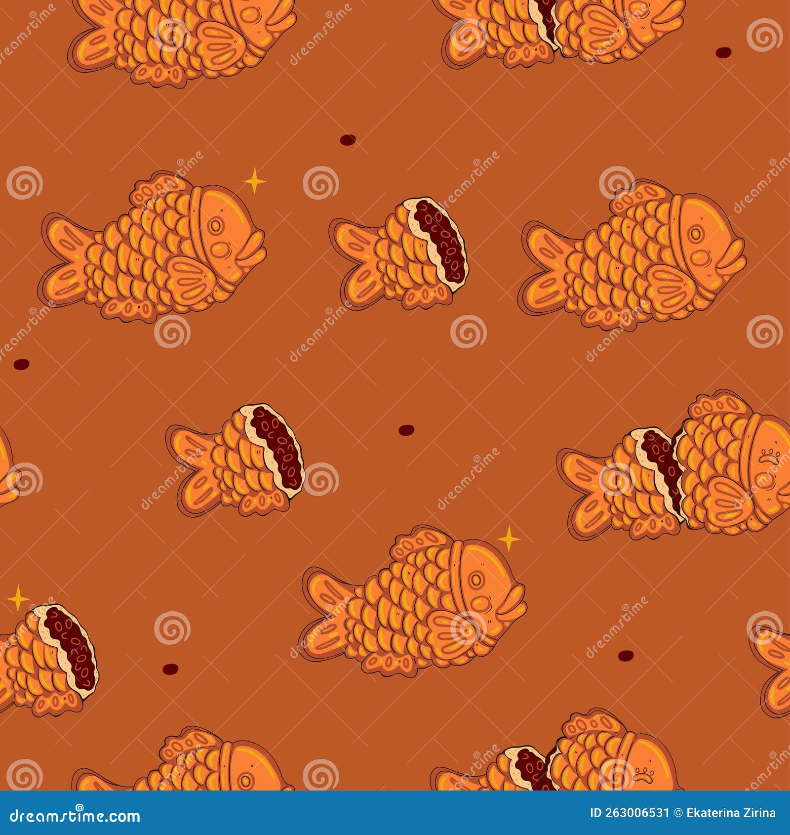 Seamless Pattern with Taiyaki Fish and Adzuki Beans. Vector Graphics ...