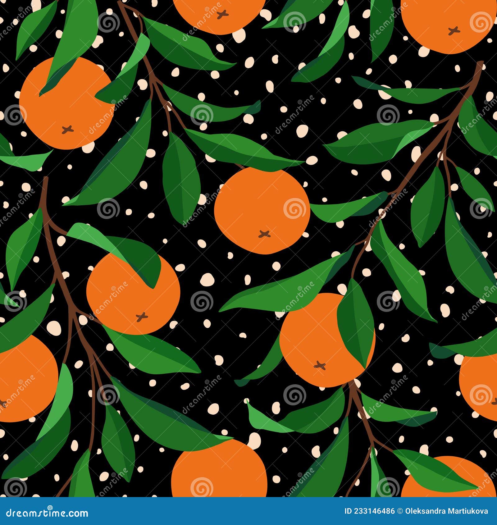 Seamless Pattern with Tangerines. Vector Bright Print for Fabric or ...