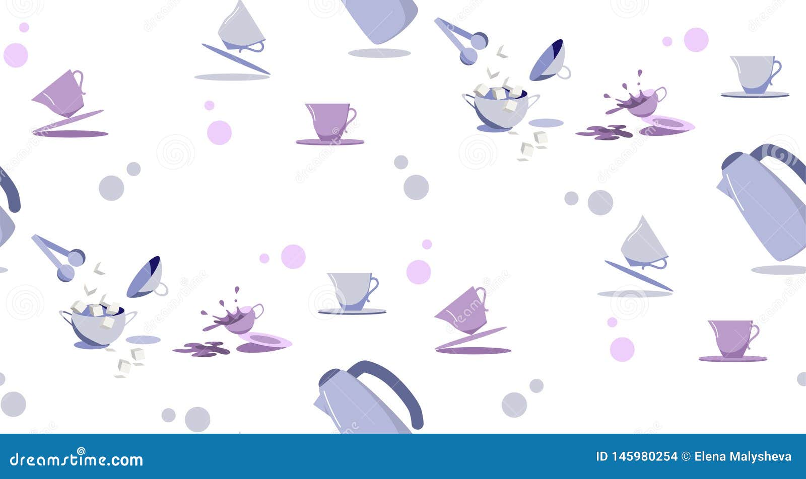 Seamless Pattern with Tea Coffee Setting in Pastel Colors Stock ...