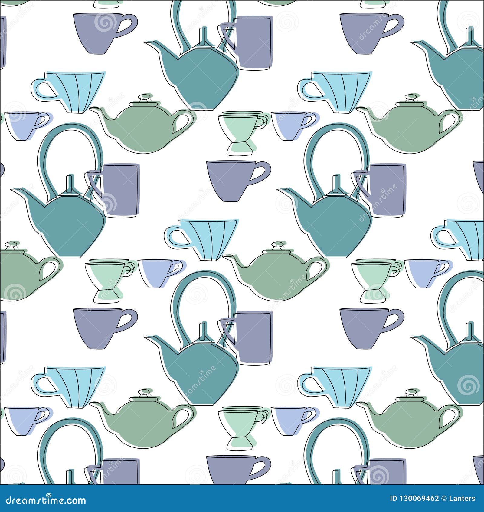 Seamless Pattern Tea Cup. Blue and Green Seamless Pattern Tea Cup in ...