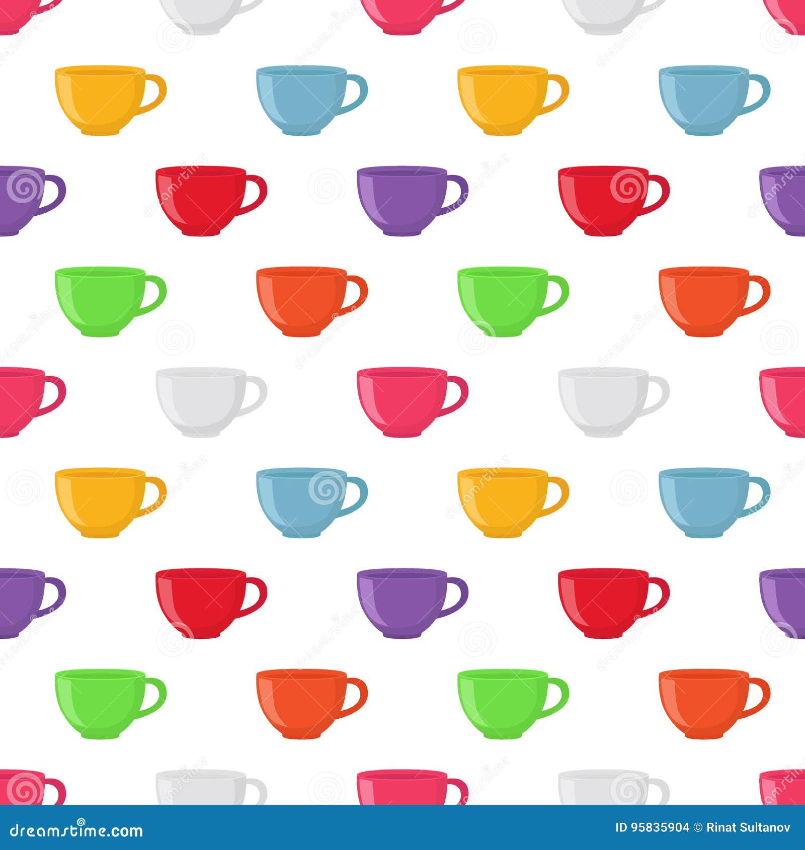 Seamless Pattern of Tea Cup in Cartoon Flat Style. Vector Illustration ...