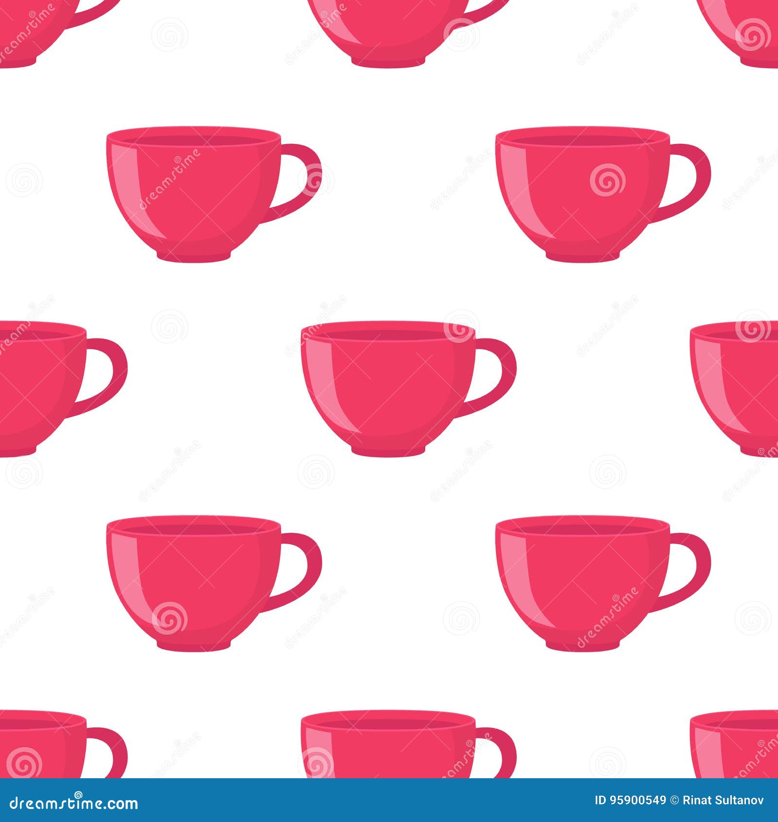 Seamless Pattern of Tea Cup in Cartoon Flat Style. Vector Illustration ...