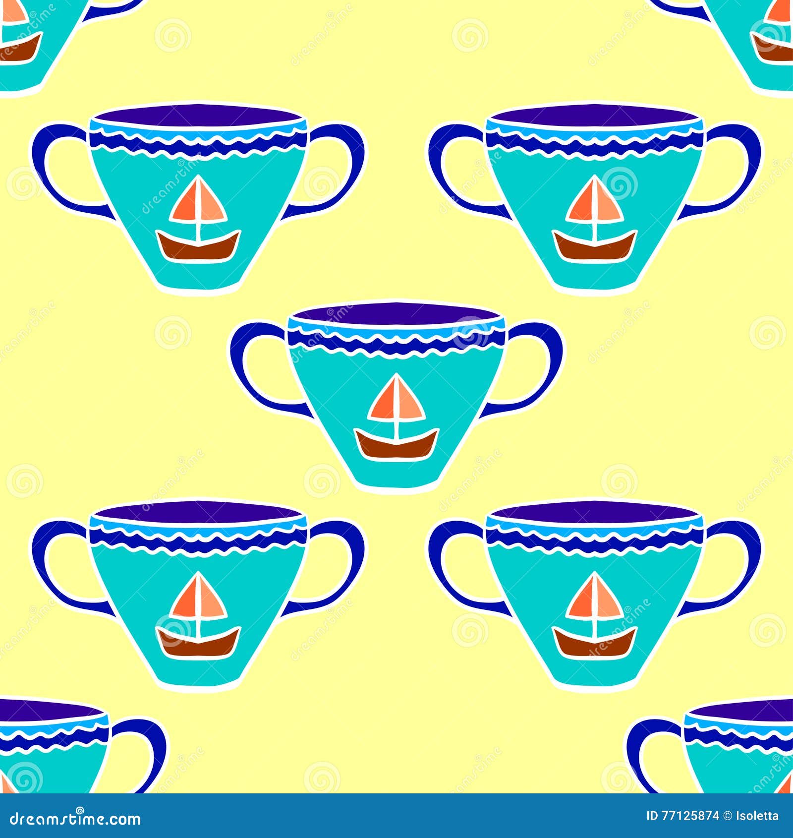 Seamless Pattern with Tea Cups. Stock Vector - Illustration of blue ...