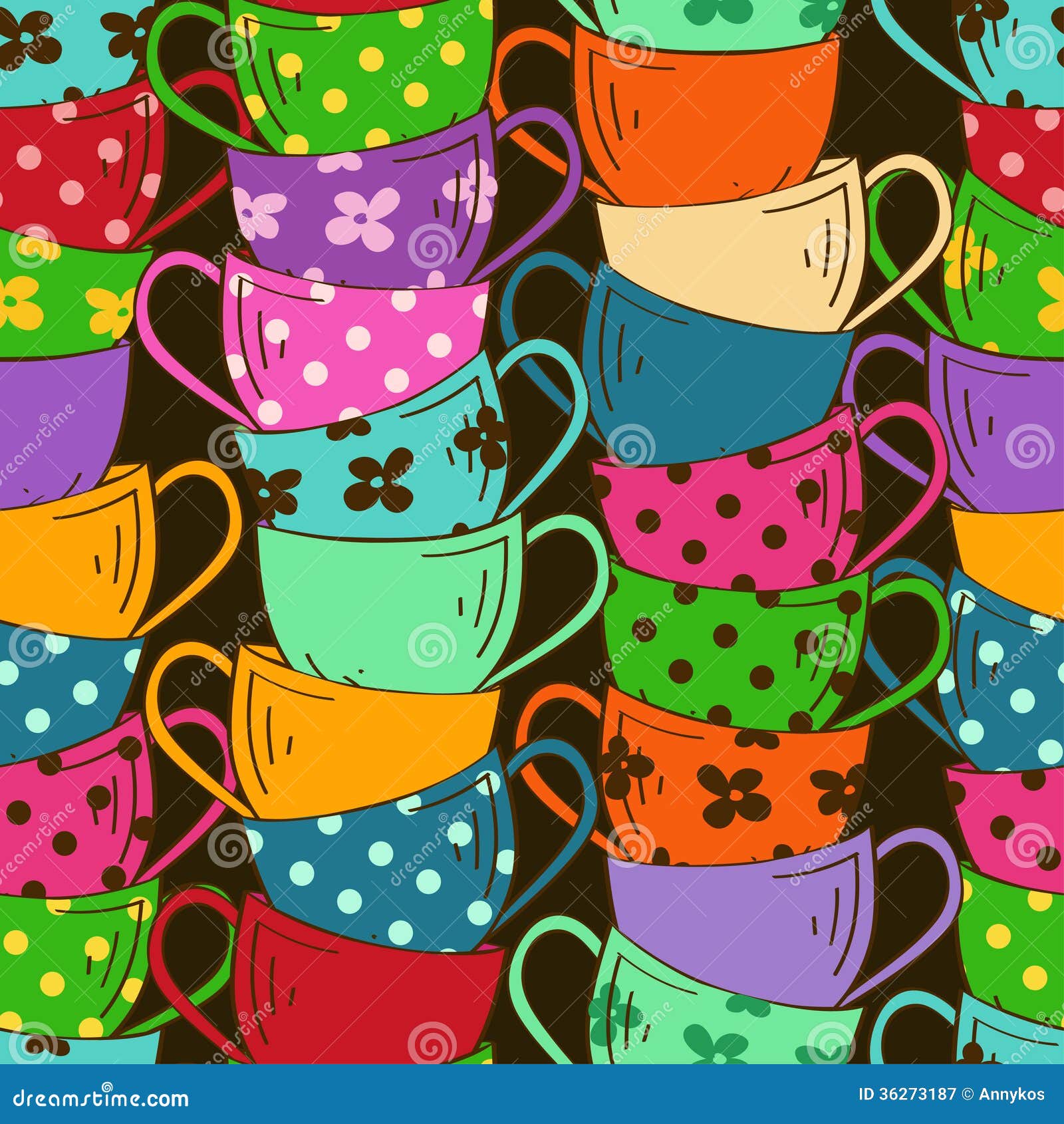 Seamless Pattern of Tea Cups Stock Vector - Illustration of design ...