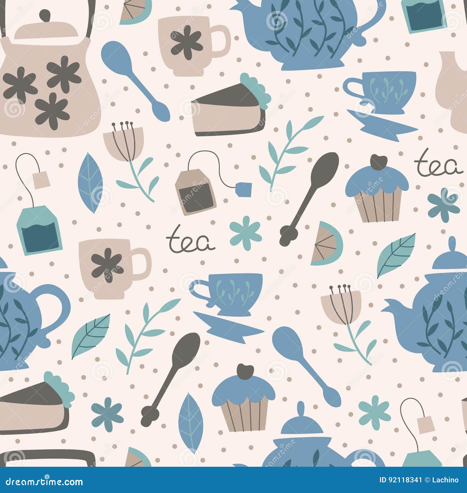Seamless Pattern with Tea Elements. Stock Vector - Illustration of cups ...