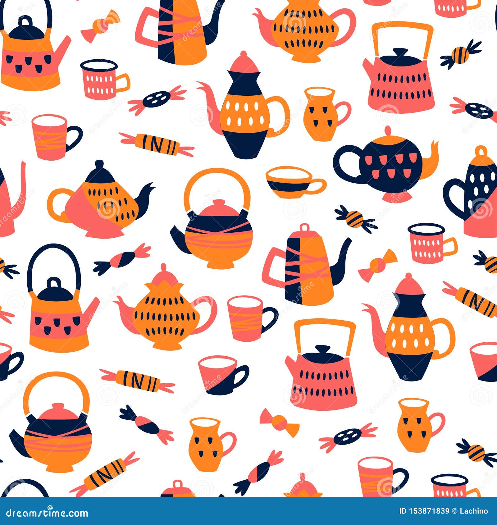 Seamless Pattern with Tea Elements. Background with Teapots, Cups and ...